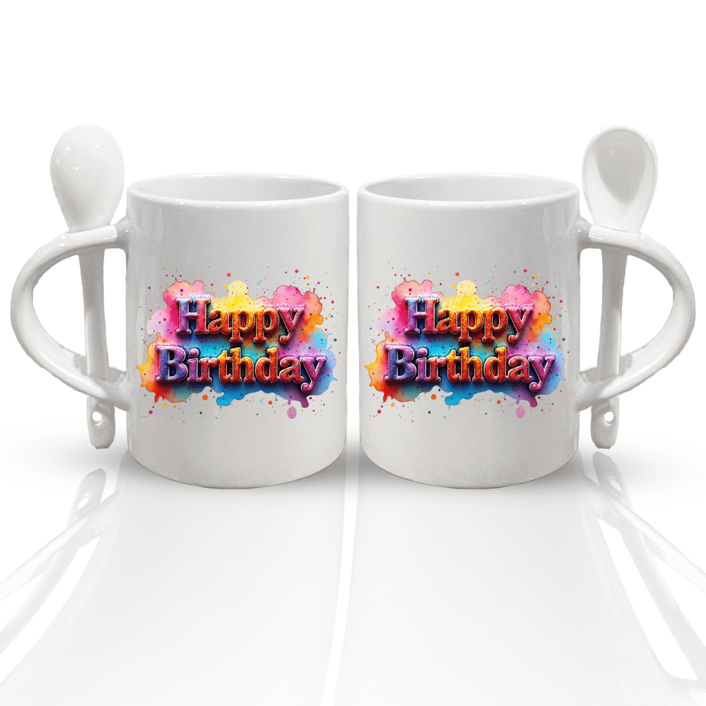 Happy Birthday Vibrant Color Mugs (11oz) with Spoon - Perfect Gift ...