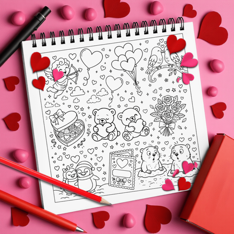 2026 doodle coloring calendar with hand-drawn seasonal art